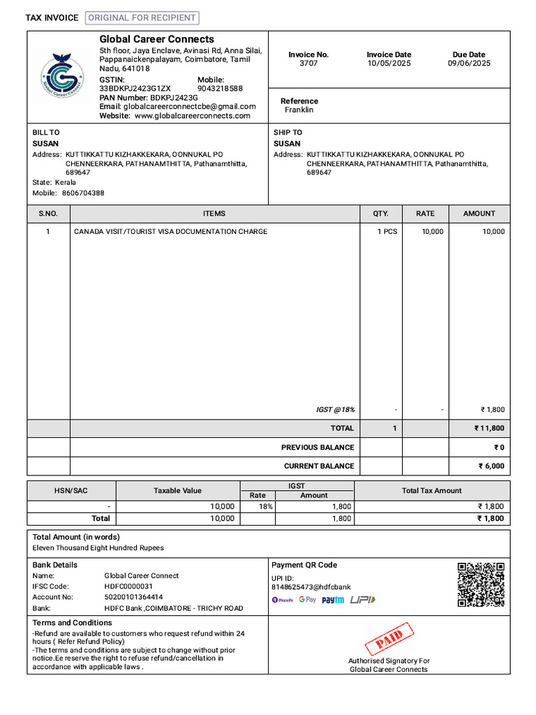 SUSAN Sales Invoice 3707 | PDF | Payments | Taxes