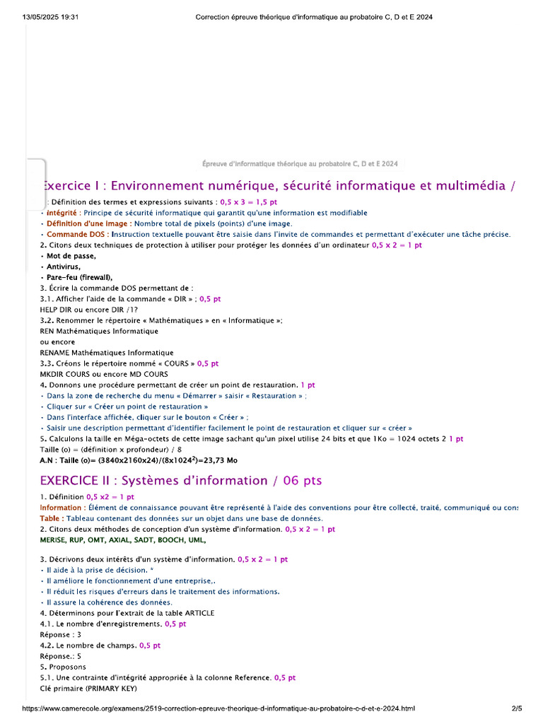 Probatoire 2024 Info Corrige | PDF