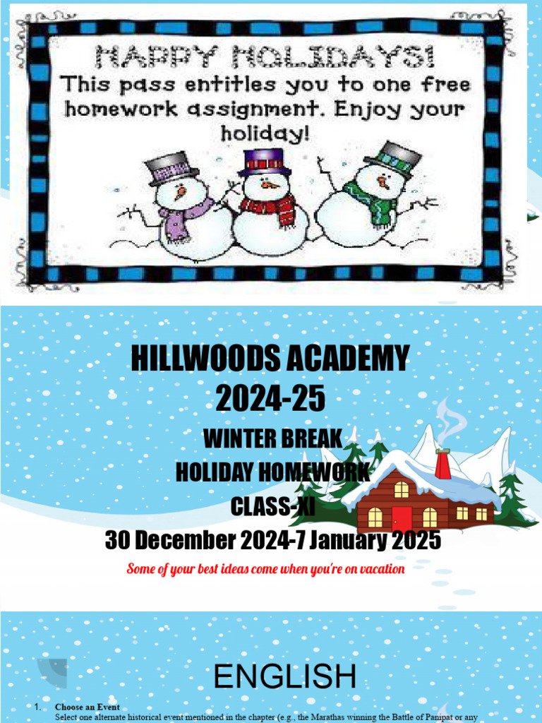 Class Xi Winter Holiday Homework | PDF