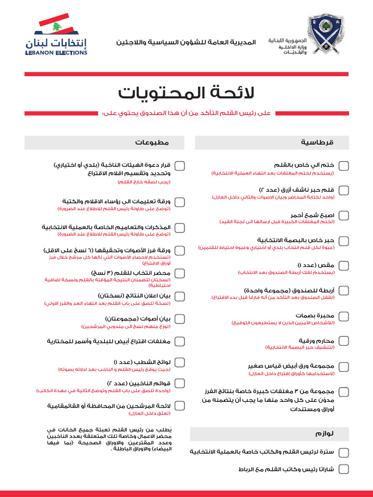 Checklist Materials 2025 | PDF
