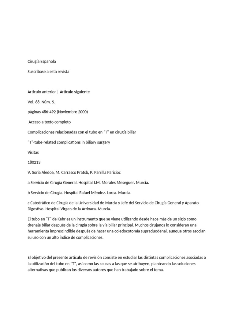 Tubo de Kehr, Complicaciones y Otras | PDF | Especialidades Medicas ...
