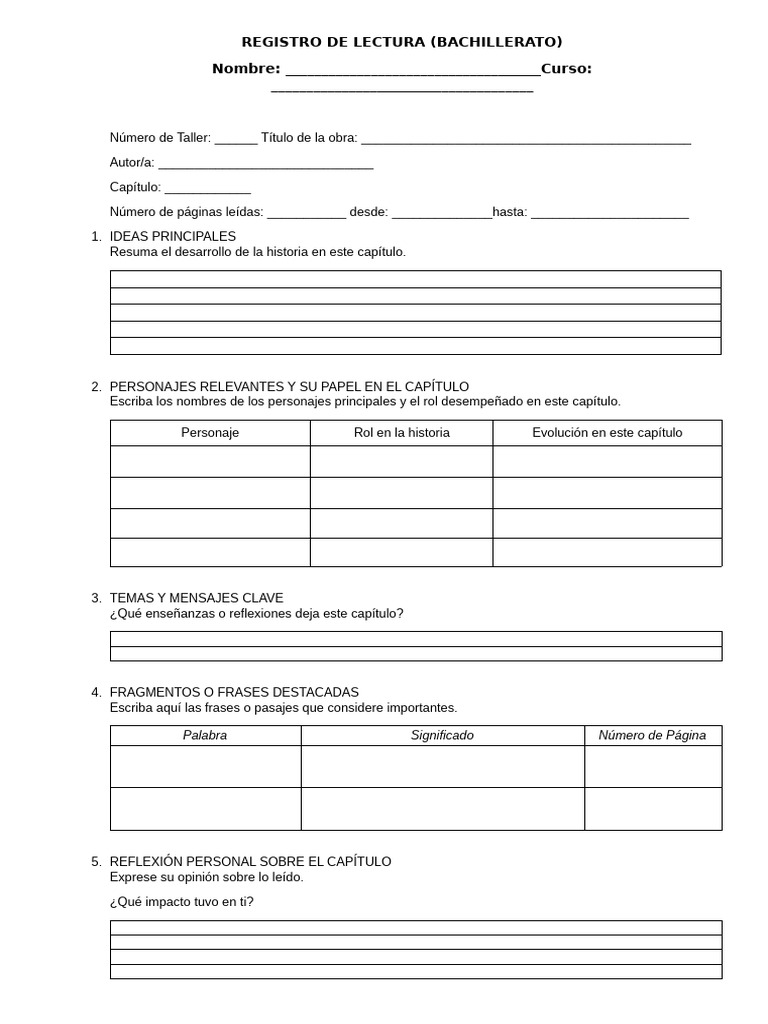 Registro de Lectura para Estudiantes | PDF