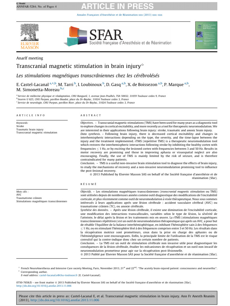 Transcranial Magnetic Stimulation in Brain Injury | PDF | Traumatic ...
