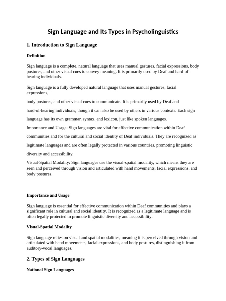 Sign Language and Its Types in Psycholinguistics | PDF | Sign Language ...