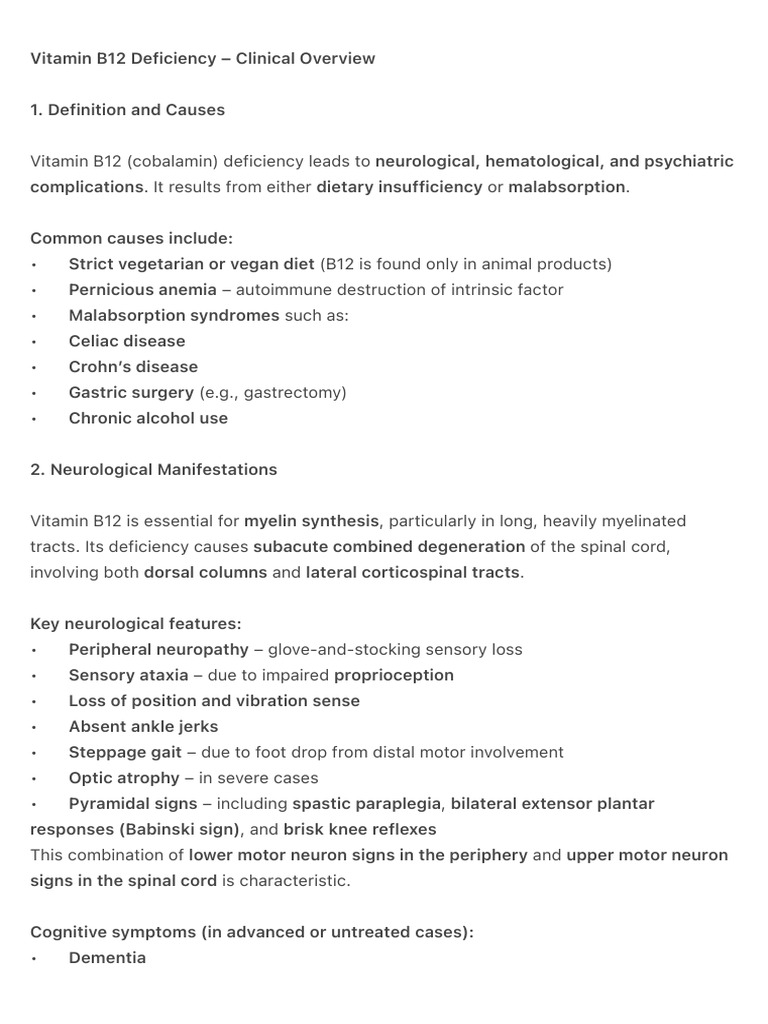 Vitamin B12 Deficiency – Clinical Overview | PDF | Vitamin B12 | Anemia