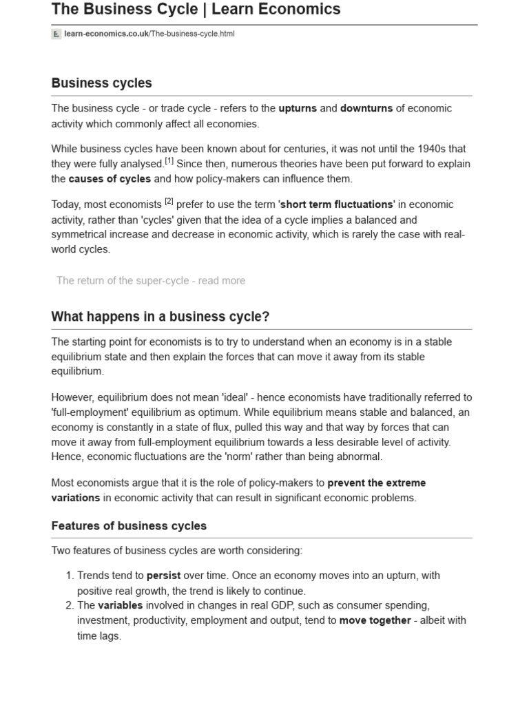 The Business Cycle - Learn Economics | PDF | Business Cycle | Recession