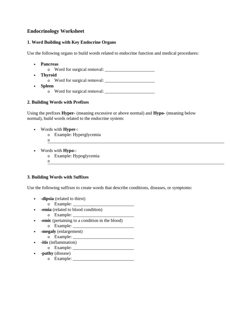 Endocrine System Worksheet | PDF | Diabetes | Hyperglycemia