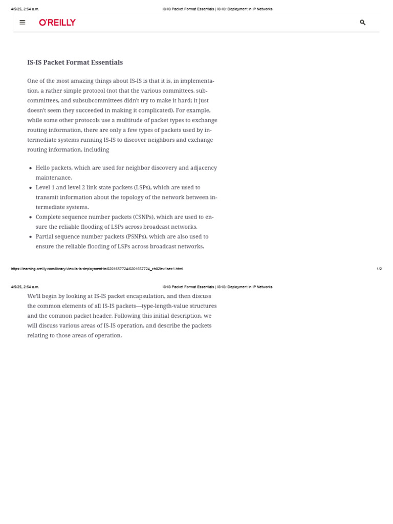 Is-Is Packet Format Essentials - Is-Is - Deployment in IP Networks | PDF