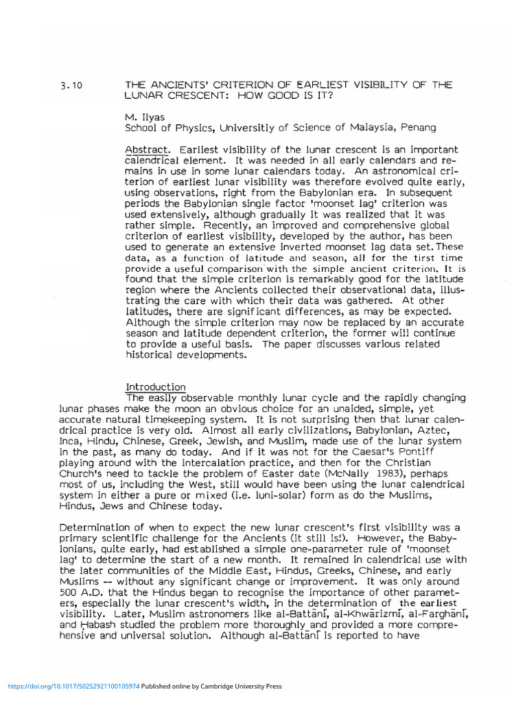 the-ancients-criterion-of-earliest-visibility-of-the-lunar-crescent-how-good-is-it | PDF | Moon ...