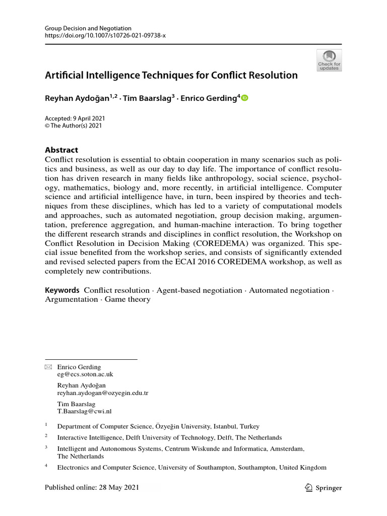 AI Techniques for Conflict Resolution | PDF | Game Theory ...