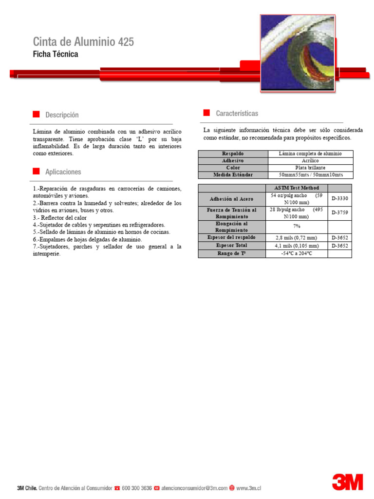Cinta de Aluminio 3M 425: Ficha Técnica | PDF