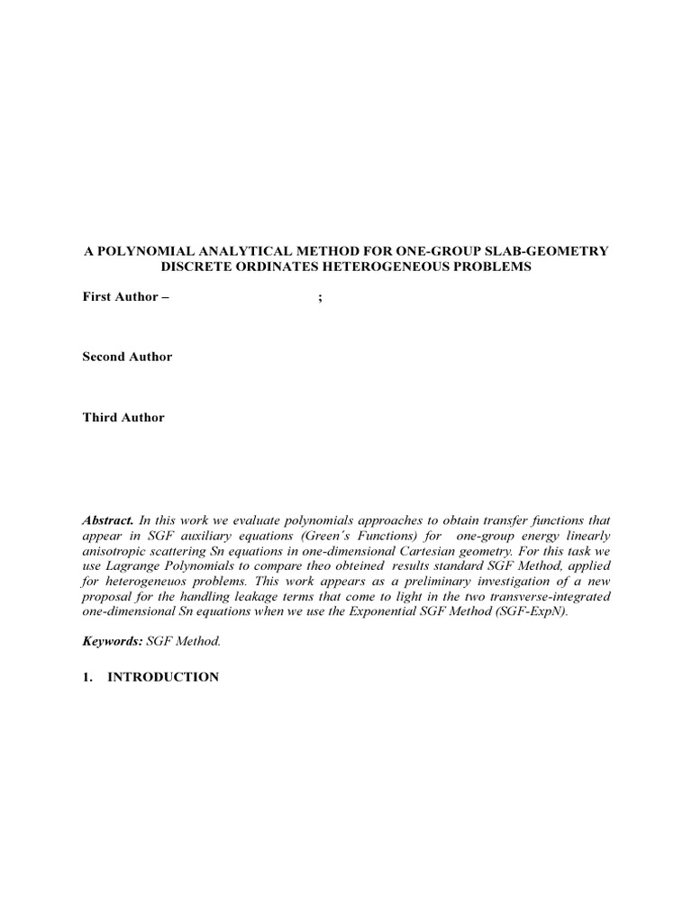 A Polynomial Analytical Method For One-Group Slab-Geometry1 | PDF