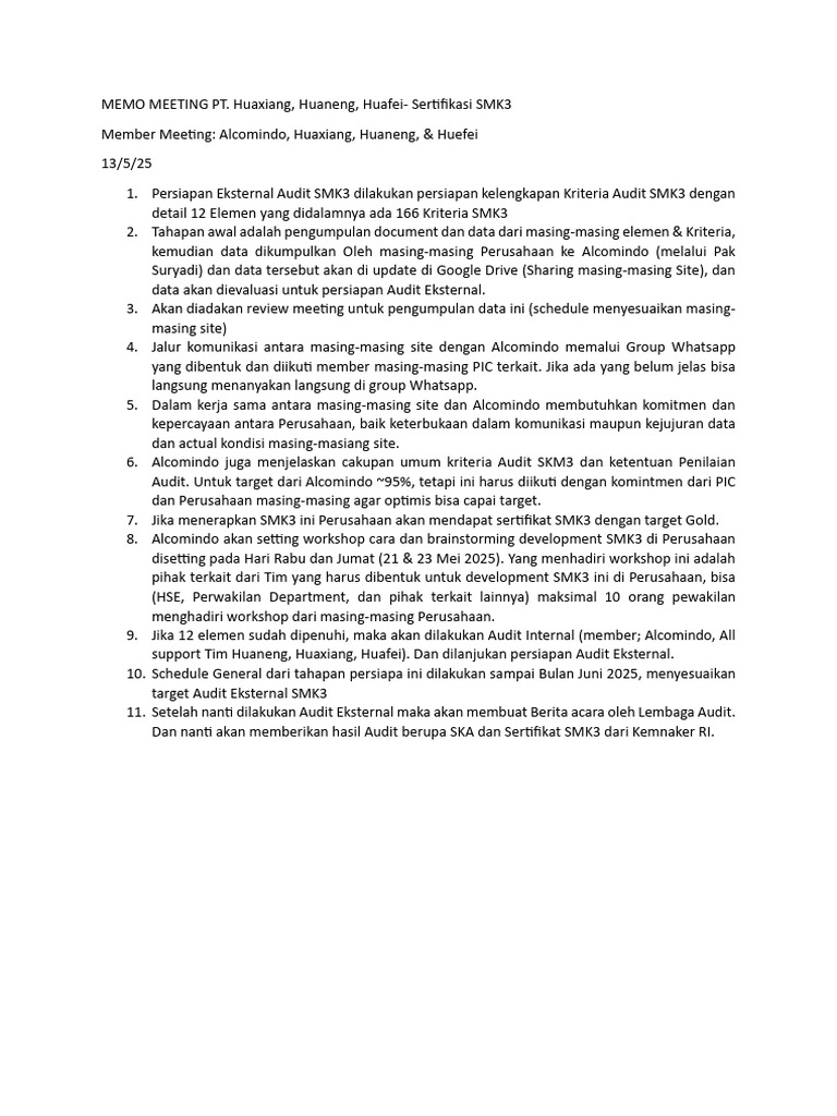 MEMO MEETING Opening SMK3 | PDF