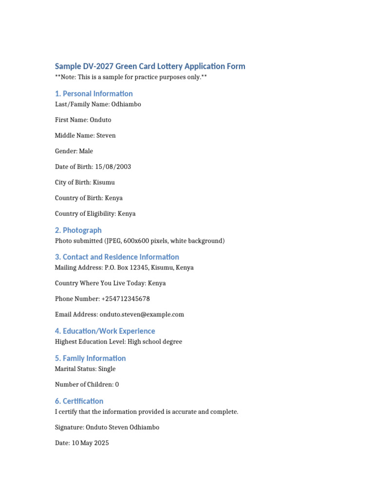 Sample DV-2027 Application Form Onduto Steven | PDF