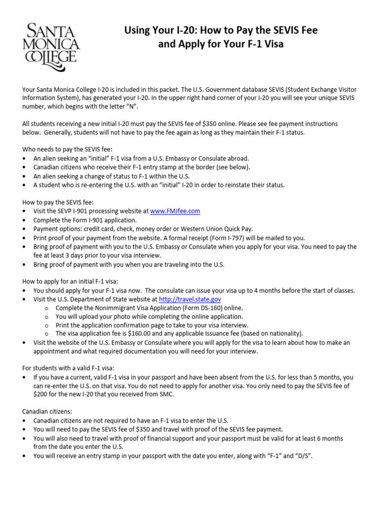 Using Your I20 Sevis Fee and Apply For Visa | PDF | Travel Visa | Passport