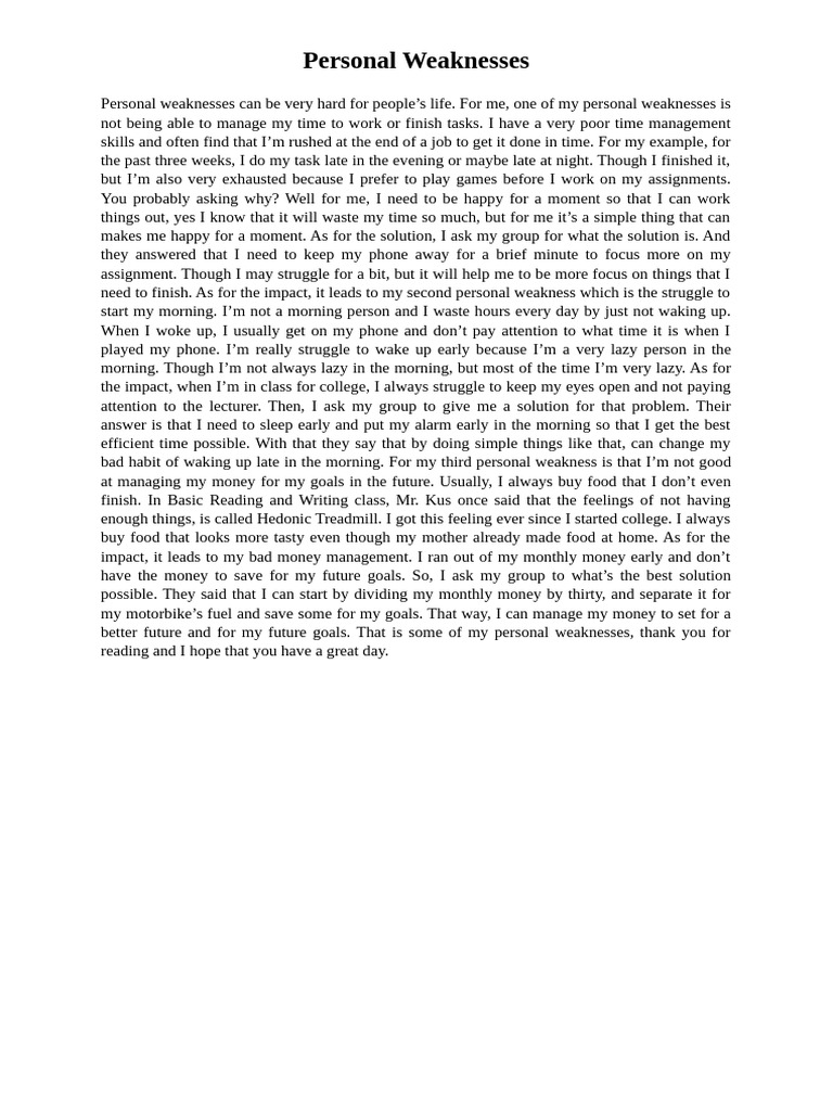 Personal Weaknesses.231214066.kevin | PDF