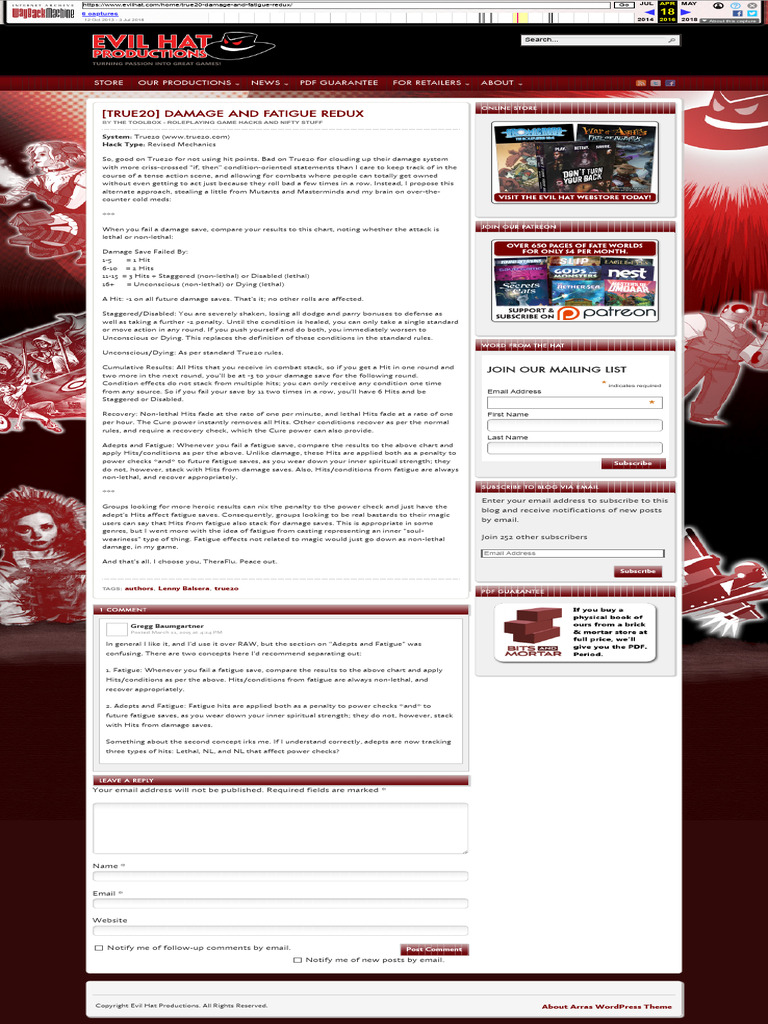 [True20] Damage and Fatigue Redux | PDF