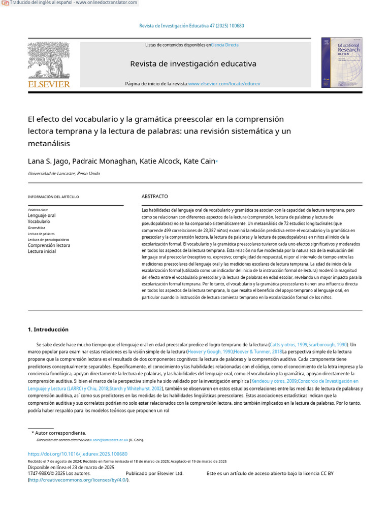 El efecto del vocabulario y la gramática preescolar en la comprensión ...
