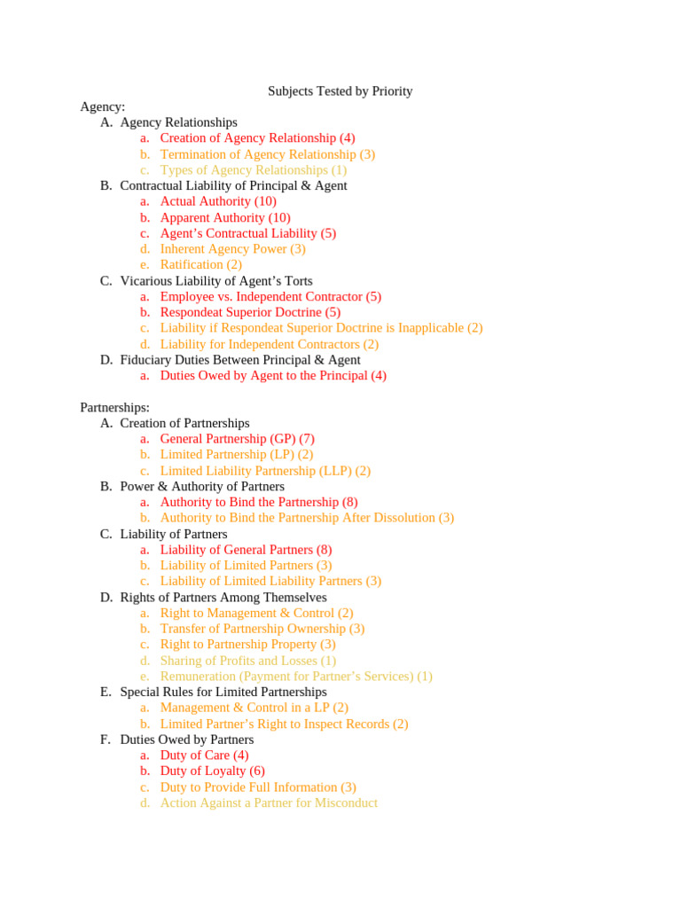 MEE Subjects Tested by Priority | PDF | Leasehold Estate | Collateral ...