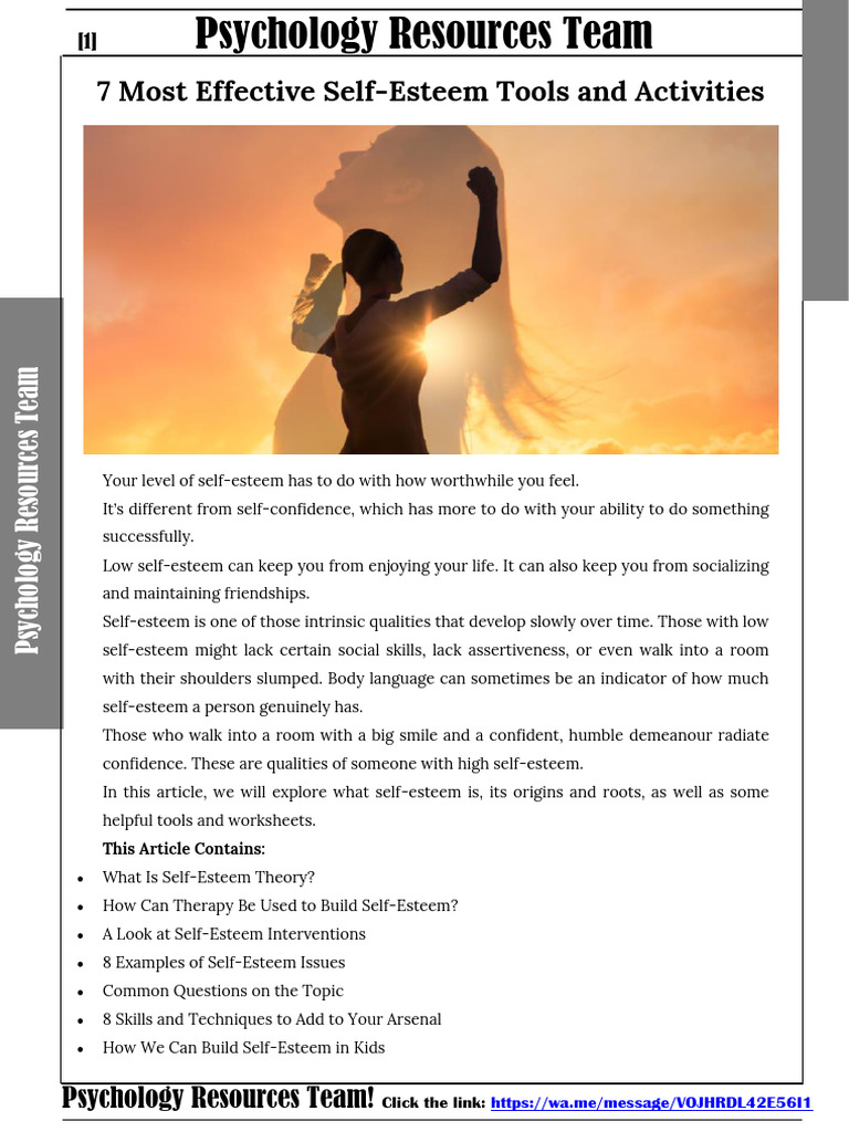 7 Most Effective Self-Esteem Tools and Activities | PDF | Self Esteem | Cognitive Behavioral Therapy