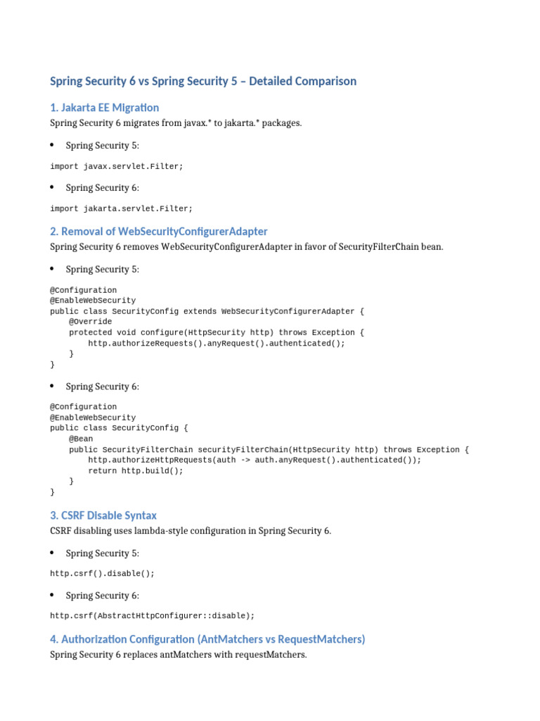 Spring Security 6 Vs 5 Comparison | PDF | Communications Protocols | Internet Protocols