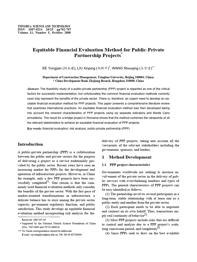 Equitable Financial Evaluation Method For Public-Private Partnership ...