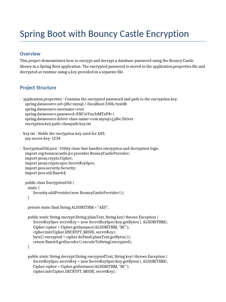 SpringBoot DB Password Encryption Using CastleBouncy | PDF | Encryption | Key (Cryptography)