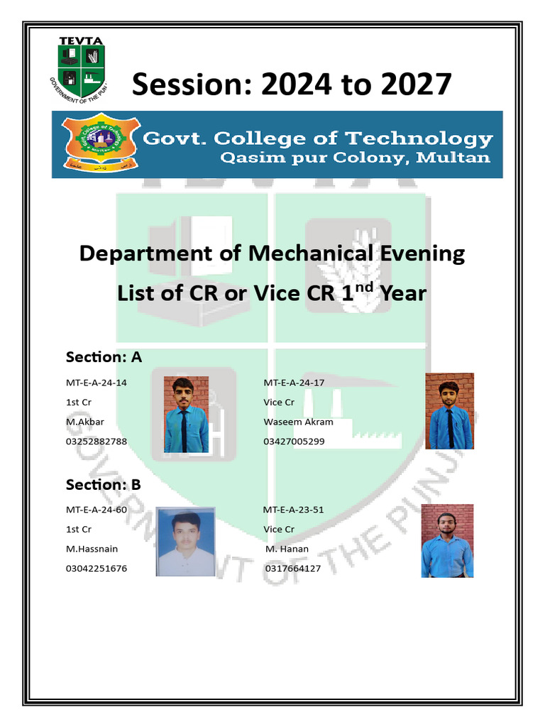 Department of Mechanical Evening First Year | PDF
