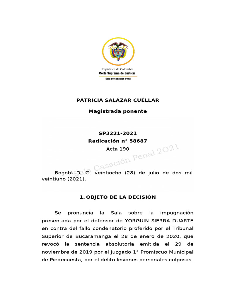 Corte - Impugnacion Esp. MP. PATRICIA - Asuelve Accidente Transito ...