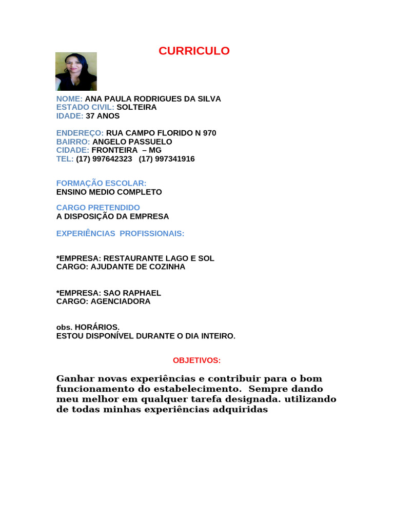 Curriculo - Ana Paula Rodrigues | PDF