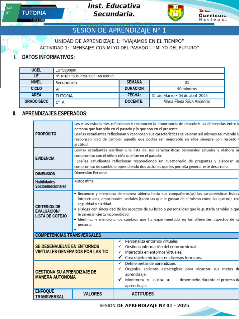 1º Tutoria Ses 1 Uni 1 Sem 01 | PDF | Aprendizaje | Autoestima