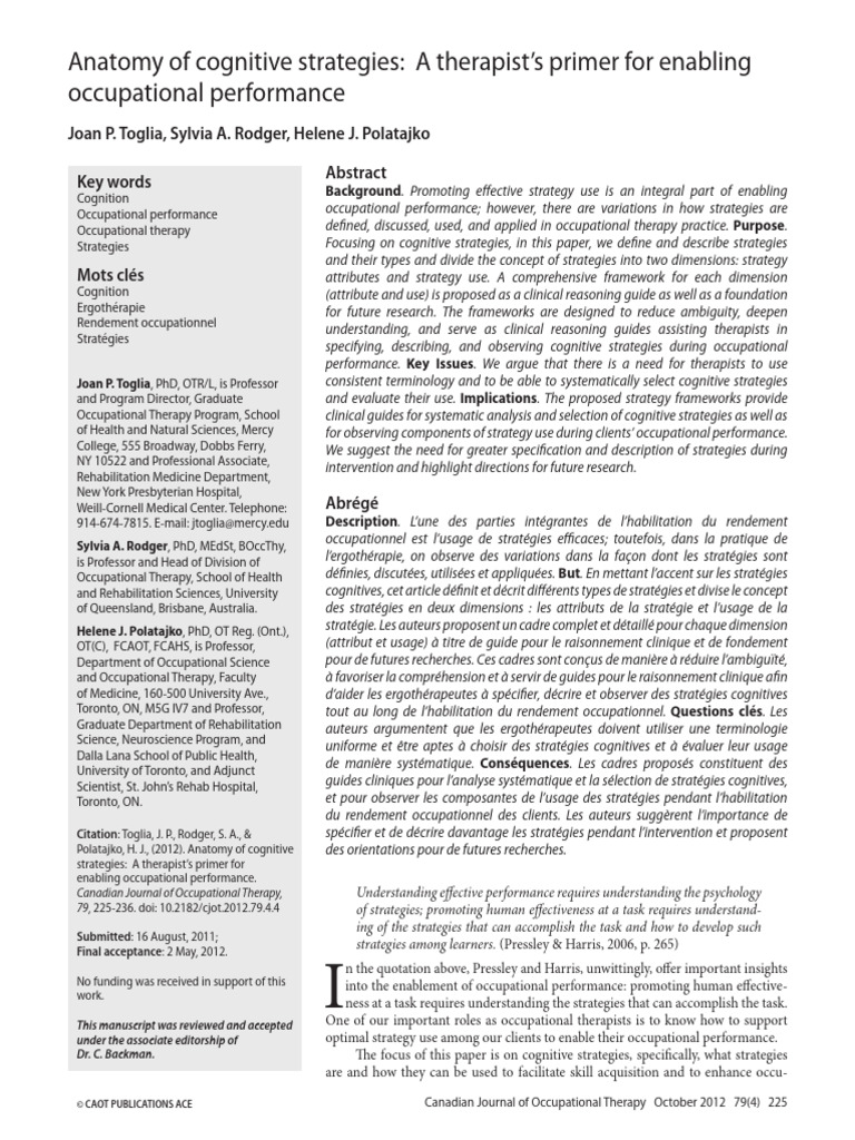 Cognitive Strategies Articl | PDF | Occupational Therapy | Emotional Self Regulation
