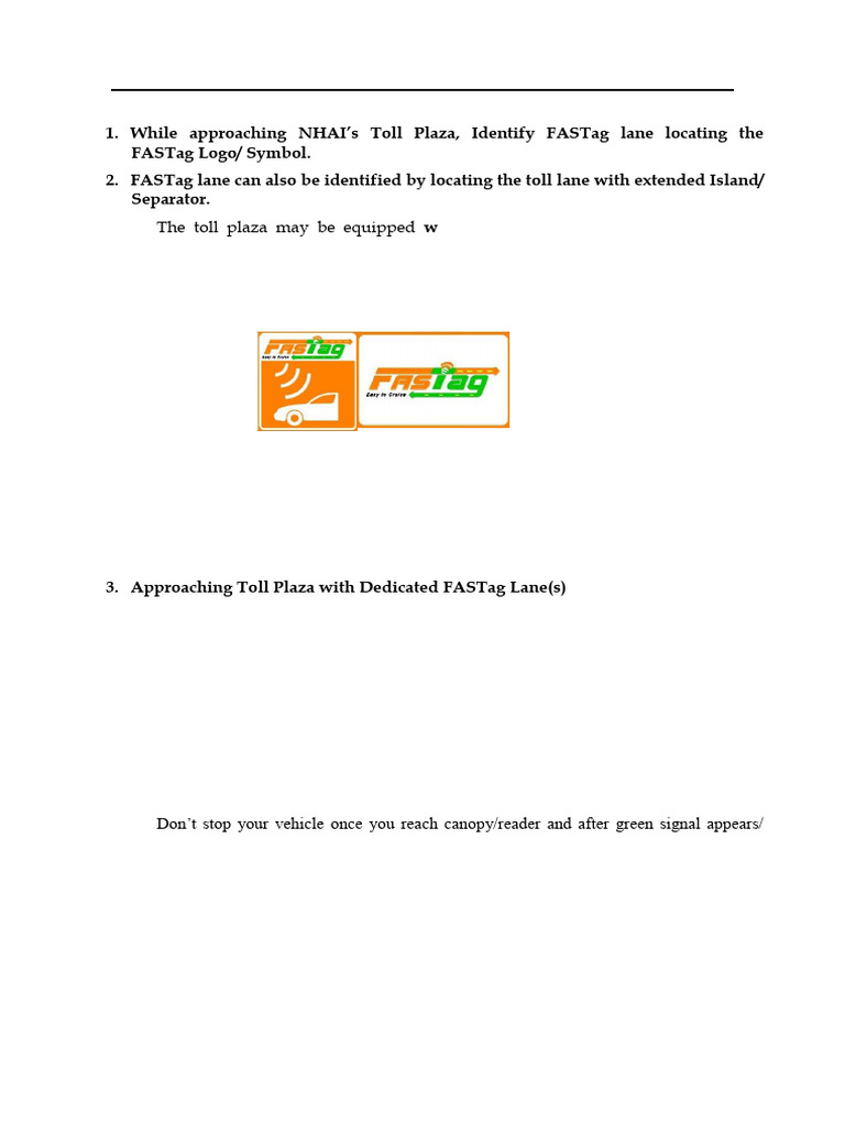 Standard Procedure For FASTag Users in ETC Lane | PDF | Toll Road | Transport