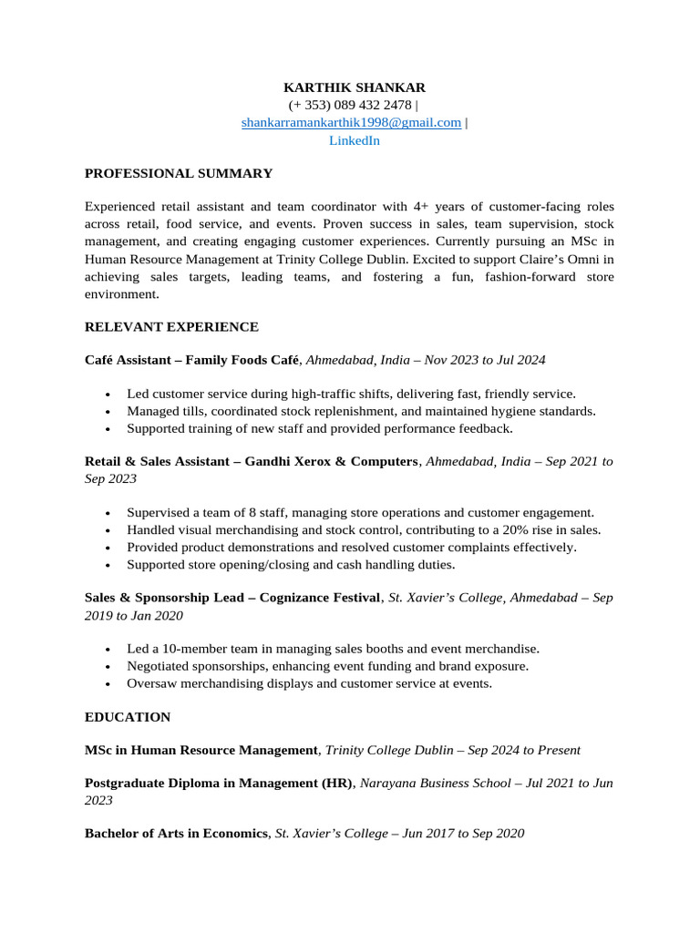 Karthik Shankar Claire's | PDF | Merchandising | Business