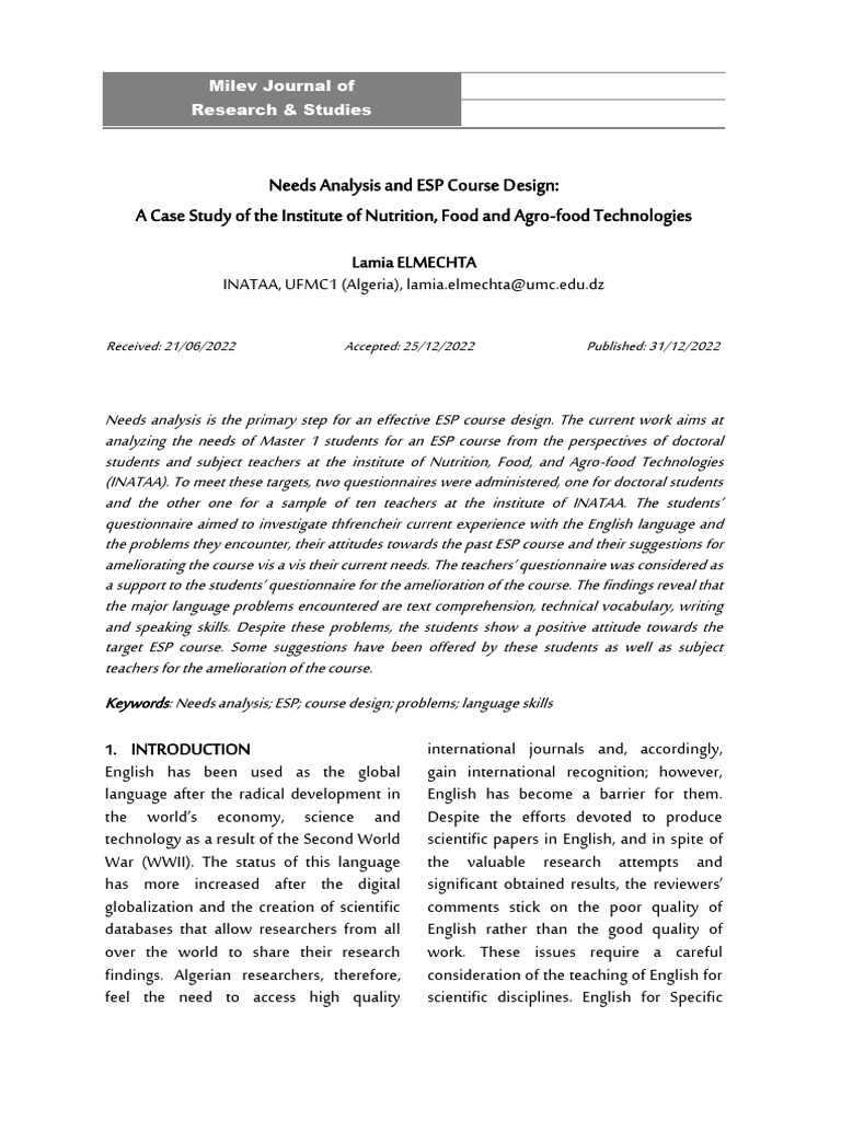 23 Needs Analysis and ESP Course Design | PDF | Learning | Teachers