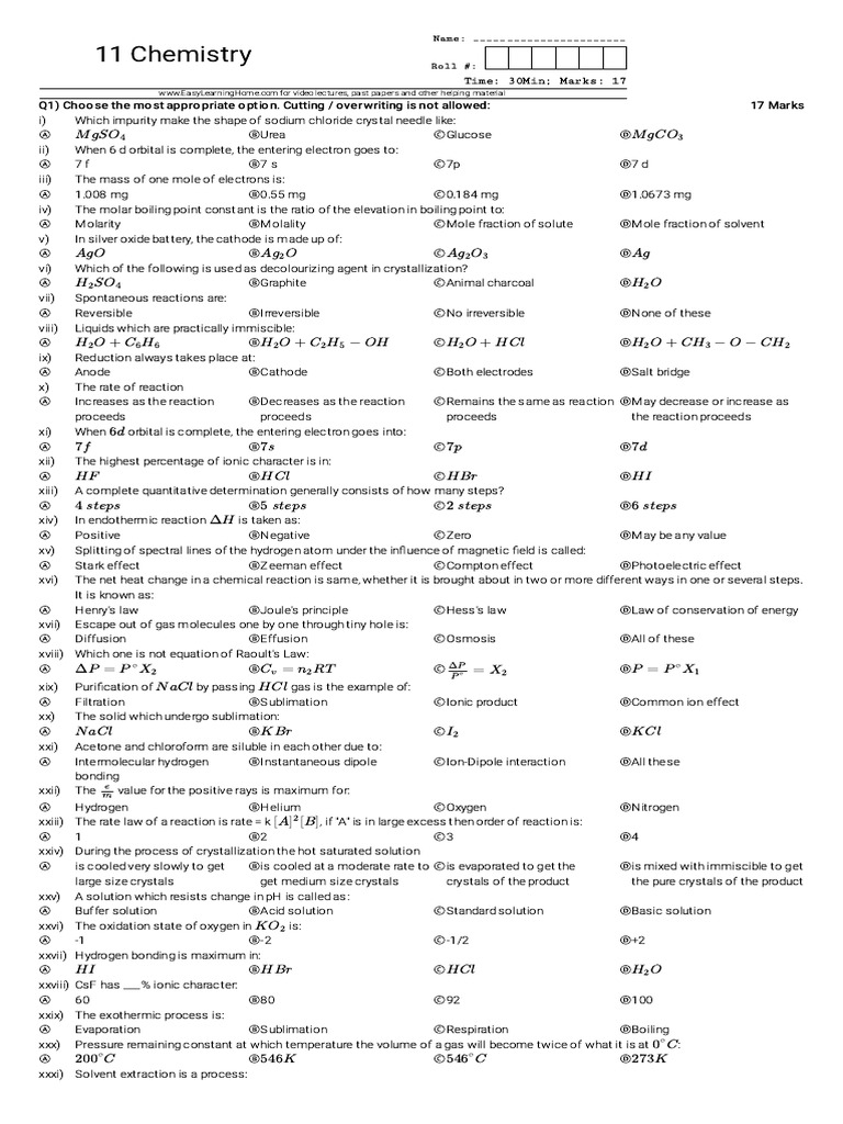 11 Chemistry - Test Maker @ | PDF | Chemical Reactions | Chemical ...