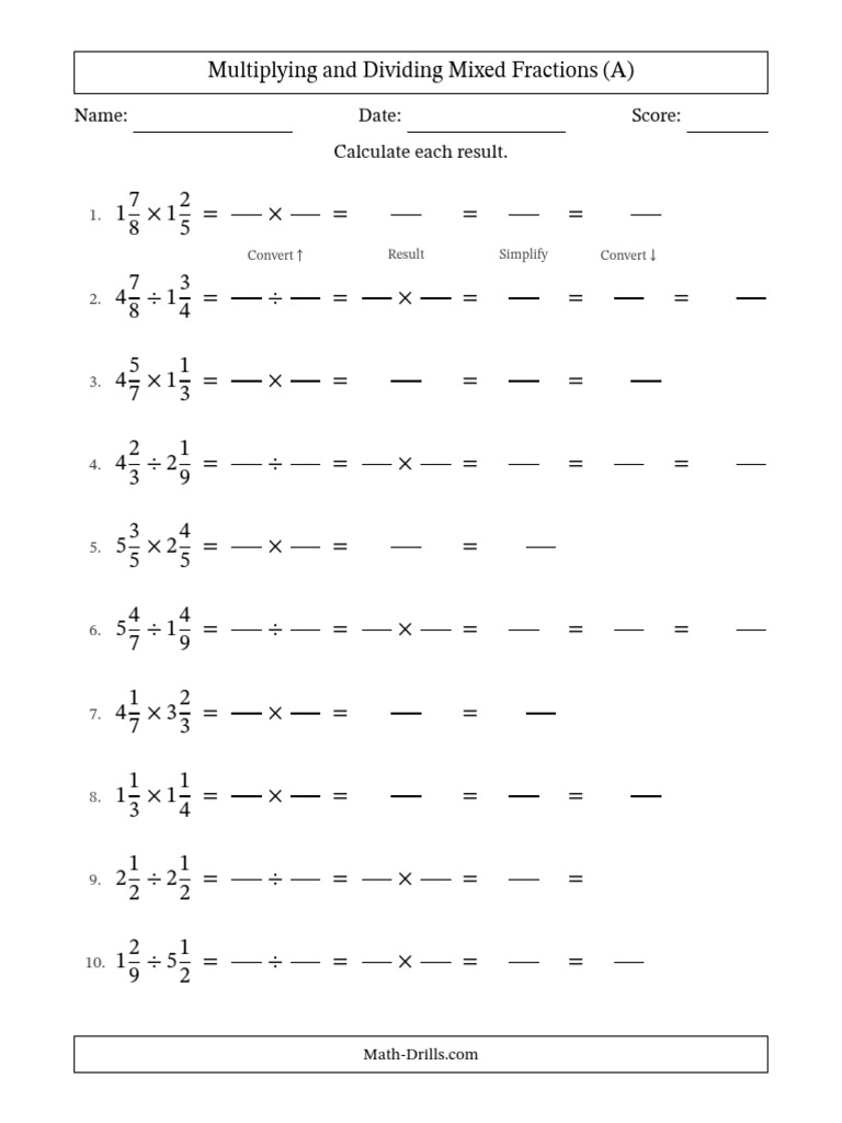 Fractions Multdiv Mixed 001.1698465834 | PDF | Arithmetic | Mathematics