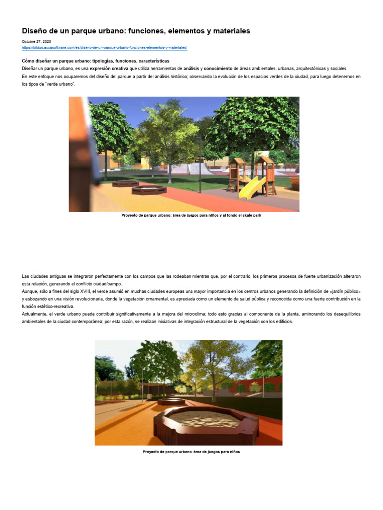 Diseño de Parques Urbanos: Elementos Clave | PDF | Diseño | Parques