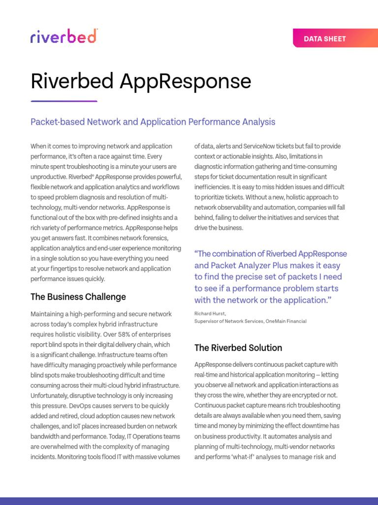 Riverbed Appresponse Data Sheet | PDF | Computer Network | Databases
