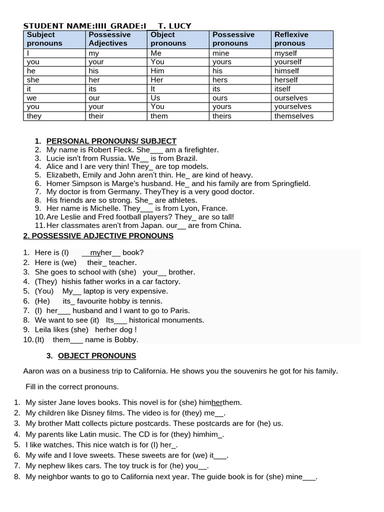 Jhonaison Ledezma Review Pronouns Completed | PDF | Pronoun | The ...