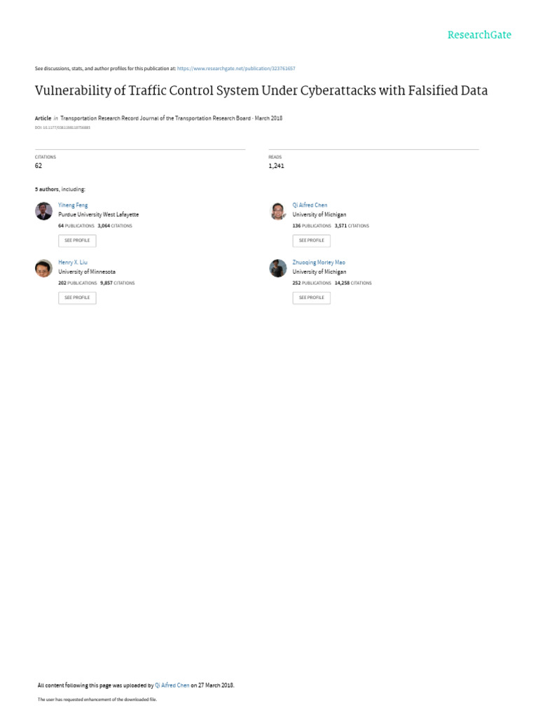 Vulnerability of Traffic Control System Under Cybe | PDF | Traffic | Intersection (Road)