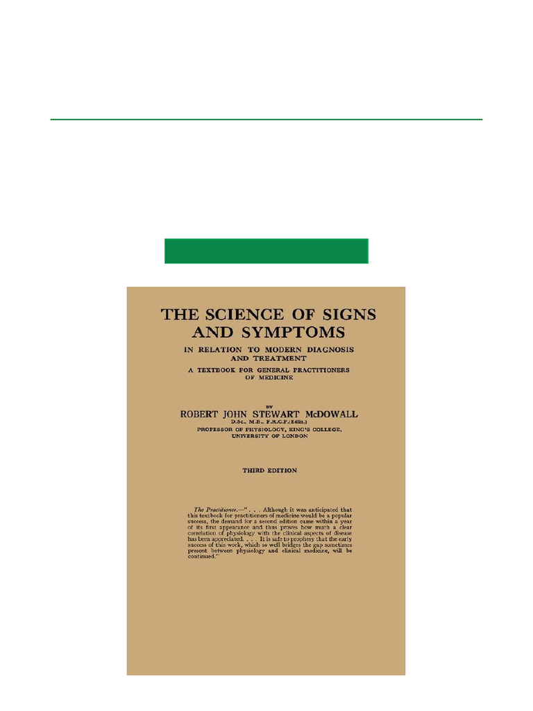 The Science of Signs and Symptoms in Relation To Modern Diagnosis and ...