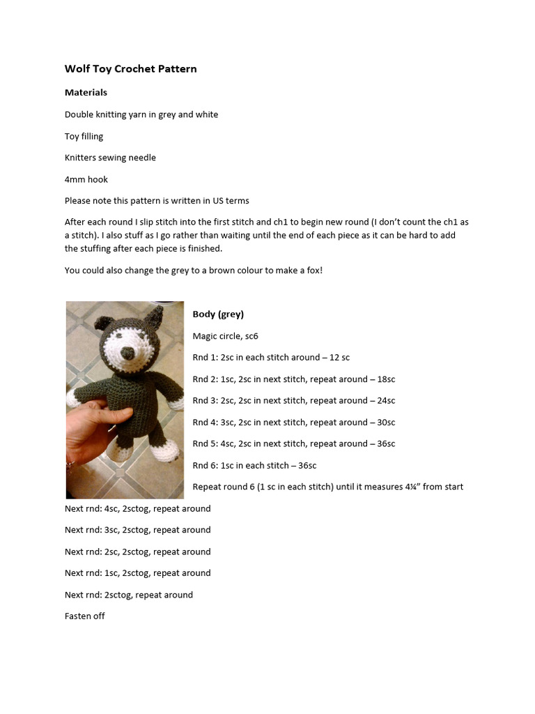 Wolf_Toy_Crochet_Pattern | PDF | Knitting | Crochet