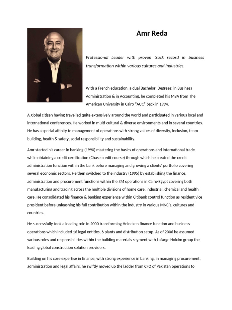 Amr Reda Biography Updated | PDF | Sustainability | Business