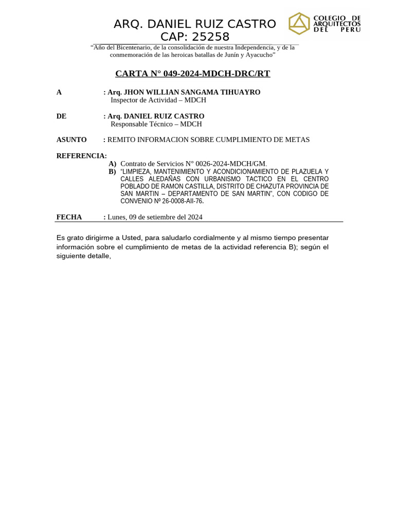 Carta de Cumplimiento de Metas | PDF