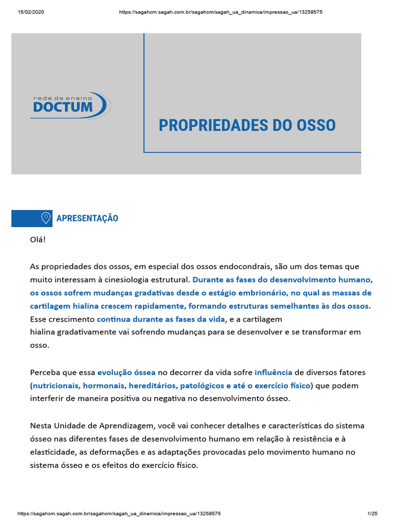 Unidade 03 - Propriedades Do Osso | PDF | Osso | Osteoblastos