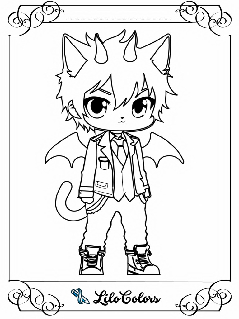 Demon Cat Coloring Page | PDF