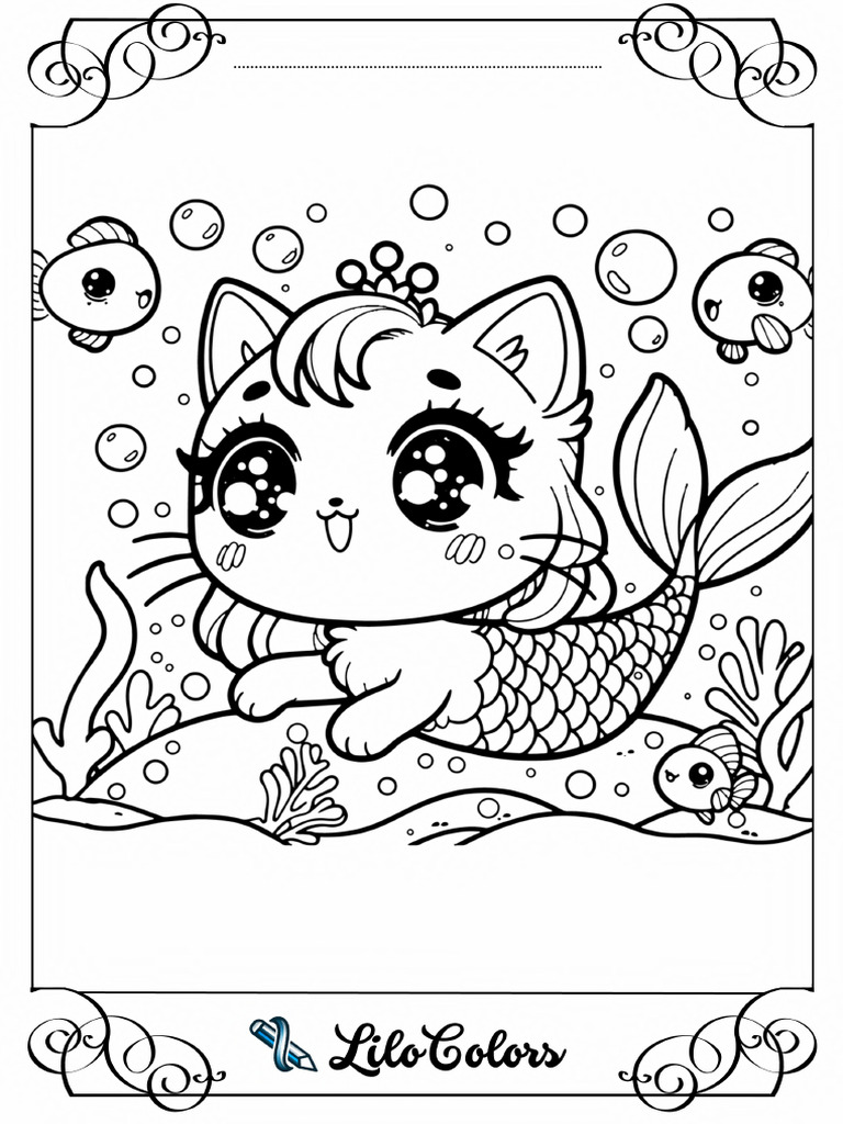 Mermaid Cat Coloring Page | PDF