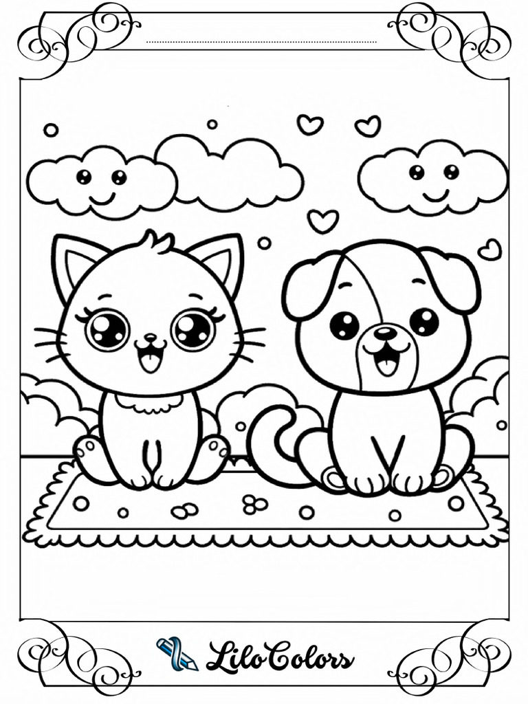 Cat Dog Coloring Page | PDF