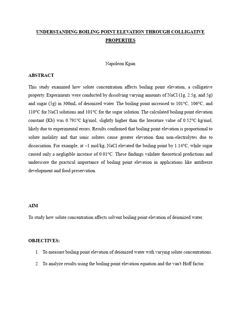 Understanding Boiling Point Elevation Through Colligative Properties ...